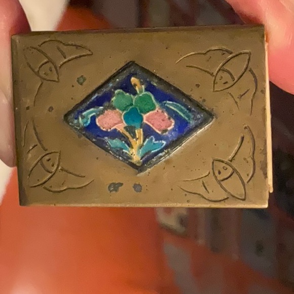 Other | Brass And Enamel Match Box Floral Design Tobacciana Vintage ...